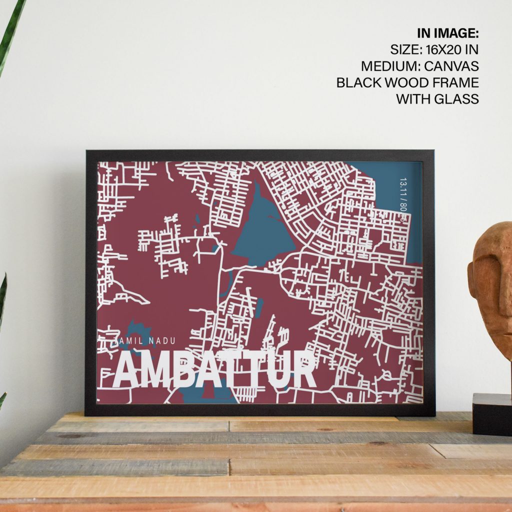 Red poster map of ambattur - Wall Art, Hanging Wall Decor, Home Decor ...