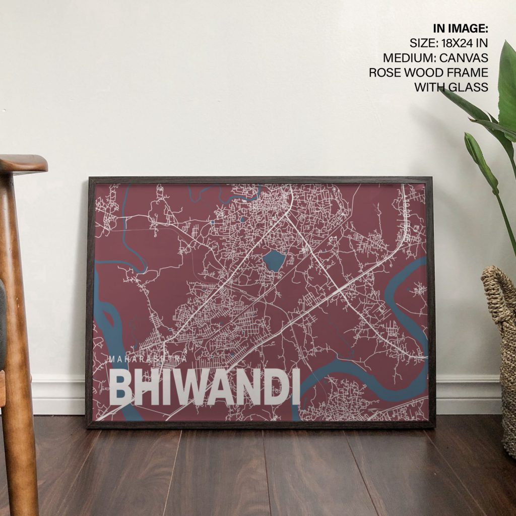 Red poster map of bhiwandi - Wall Art, Hanging Wall Decor, Home Decor ...
