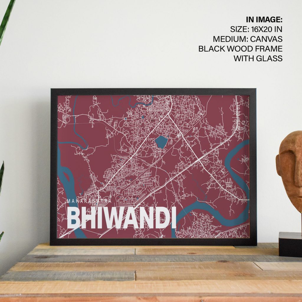 Red poster map of bhiwandi - Wall Art, Hanging Wall Decor, Home Decor ...