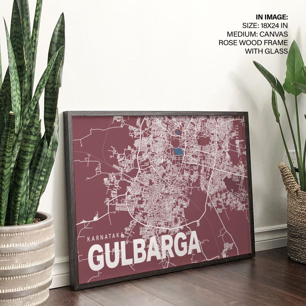 Red poster map of gulbarga - Wall Art, Hanging Wall Decor, Home Decor ...