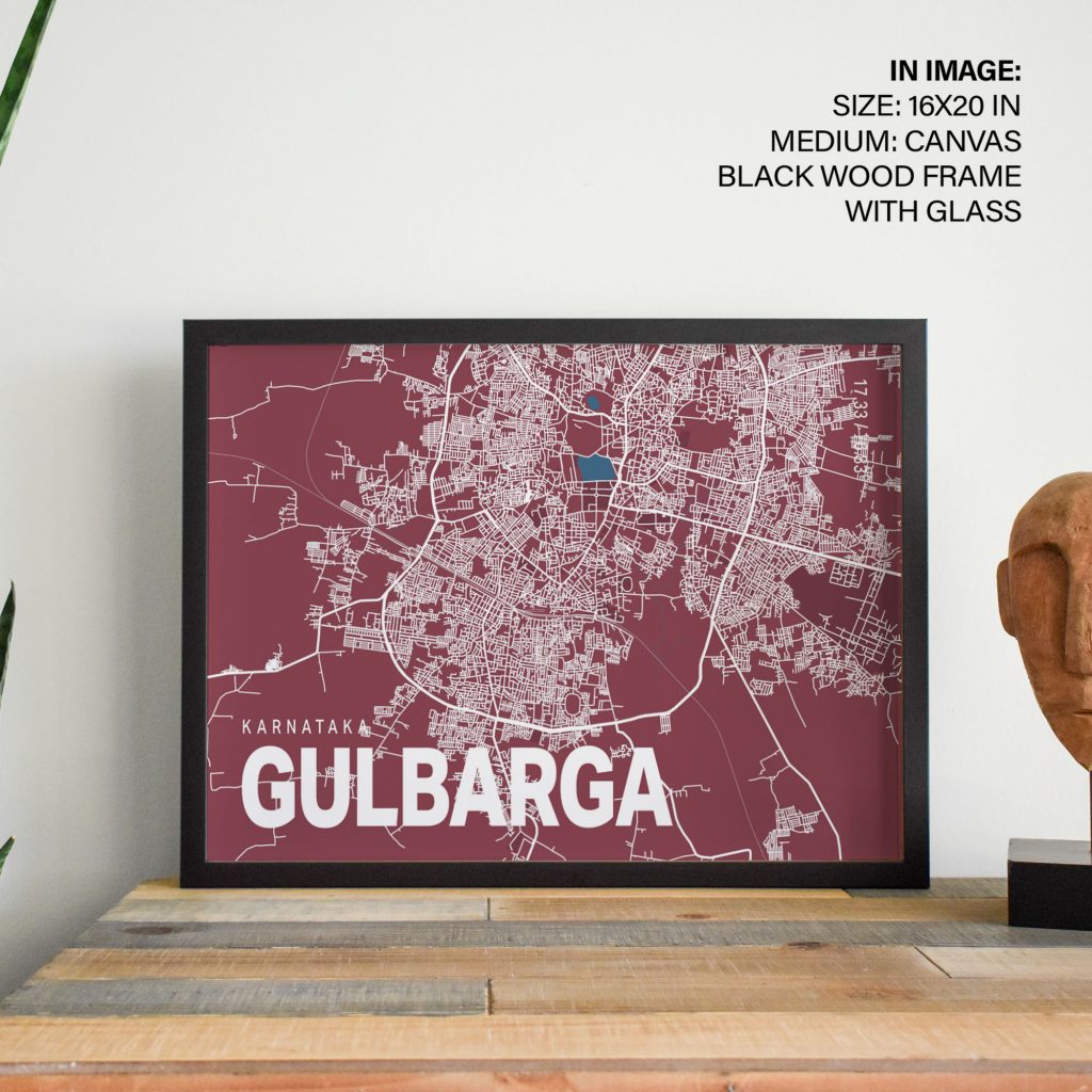 Red poster map of gulbarga - Wall Art, Hanging Wall Decor, Home Decor ...