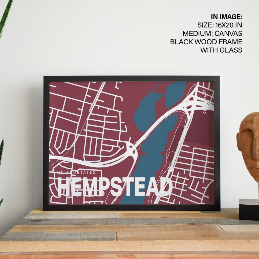 Red poster map of hempstead - Wall Art, Hanging Wall Decor, Home Decor ...