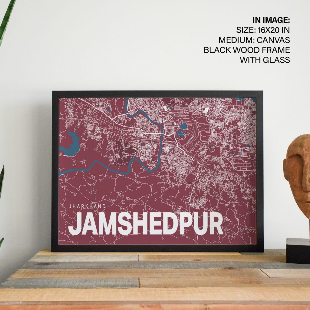 Red poster map of jamshedpur - Wall Art, Hanging Wall Decor, Home Decor ...
