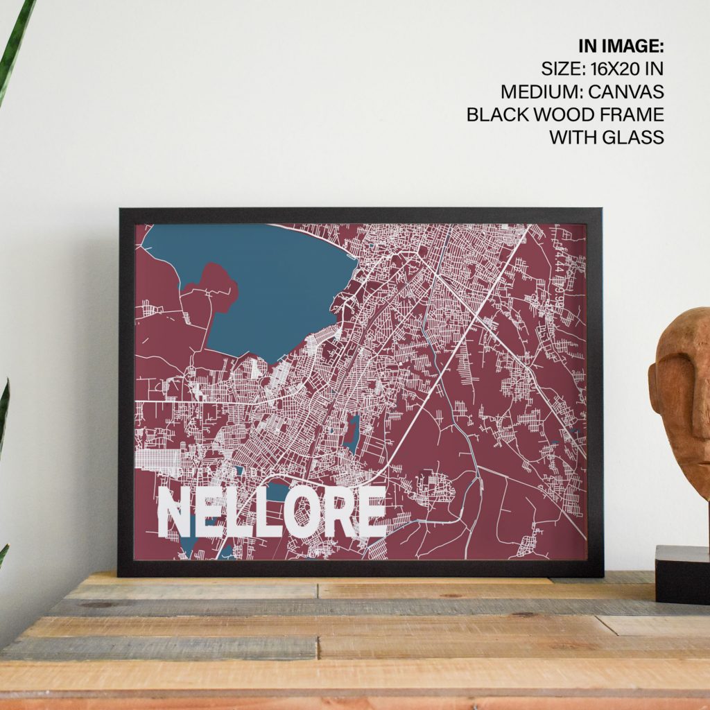 Red poster map of nellore - Wall Art, Hanging Wall Decor, Home Decor ...
