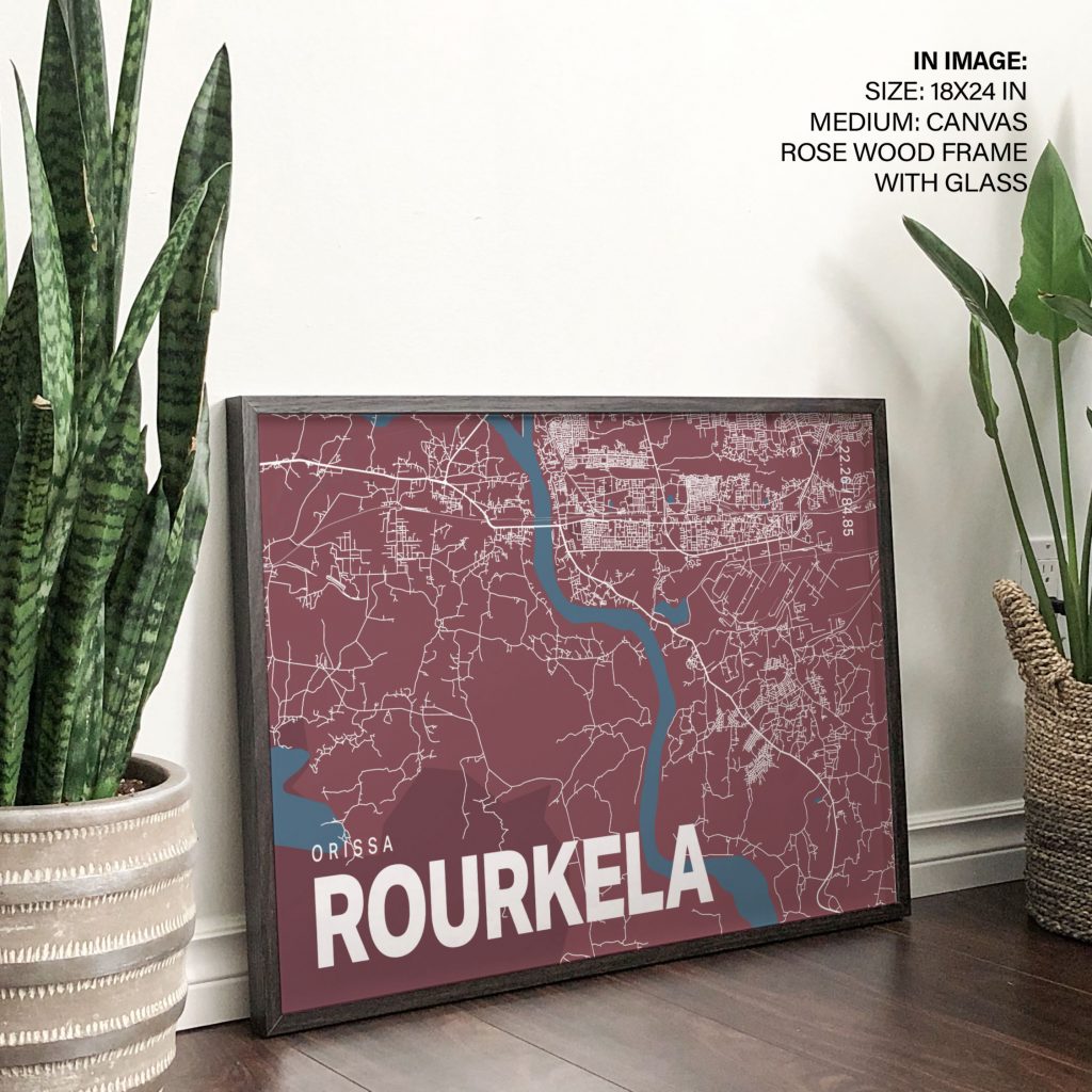 Red poster map of rourkela - Wall Art, Hanging Wall Decor, Home Decor ...
