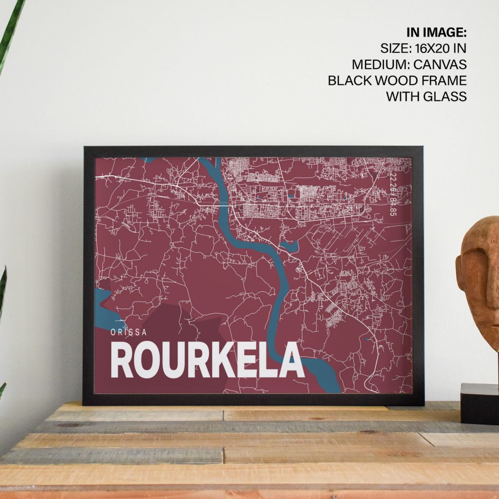 Red poster map of rourkela - Wall Art, Hanging Wall Decor, Home Decor ...