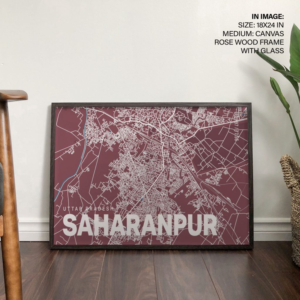 Red poster map of saharanpur - Wall Art, Hanging Wall Decor, Home Decor ...