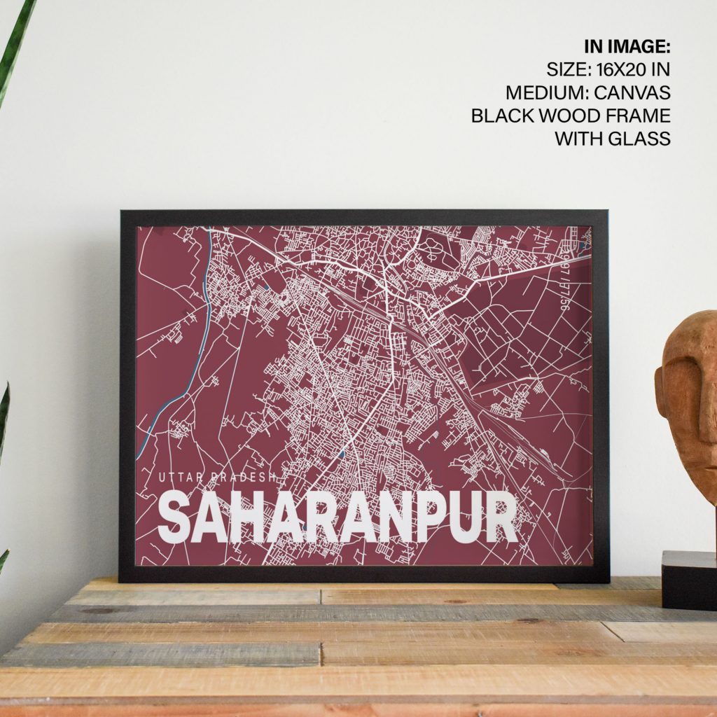 Red poster map of saharanpur - Wall Art, Hanging Wall Decor, Home Decor ...
