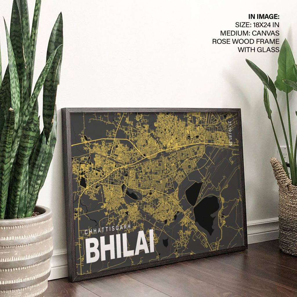 Yellow poster map of bhilai - Wall Art, Hanging Wall Decor, Home Decor ...