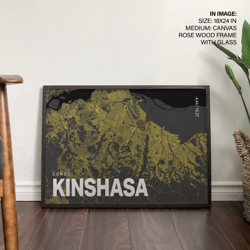 Yellow poster map of kinshasa - Wall Art, Hanging Wall Decor, Home ...