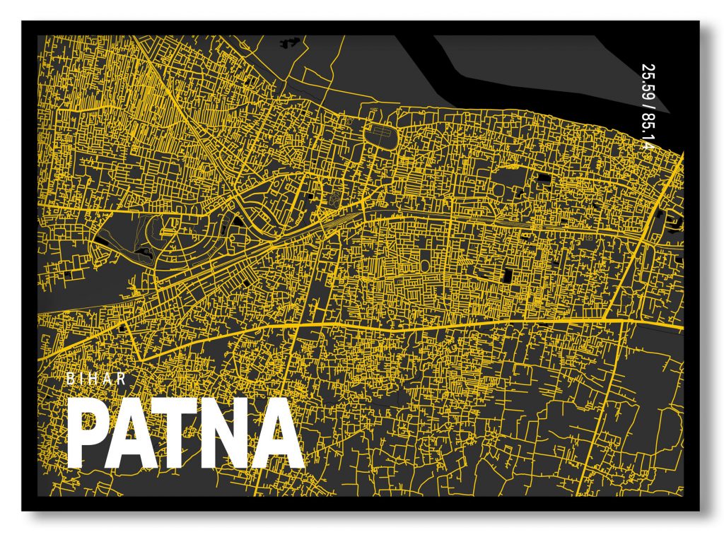 Wall Decor | Yellow poster map of patna | Custom Size & Frame • Ready ...
