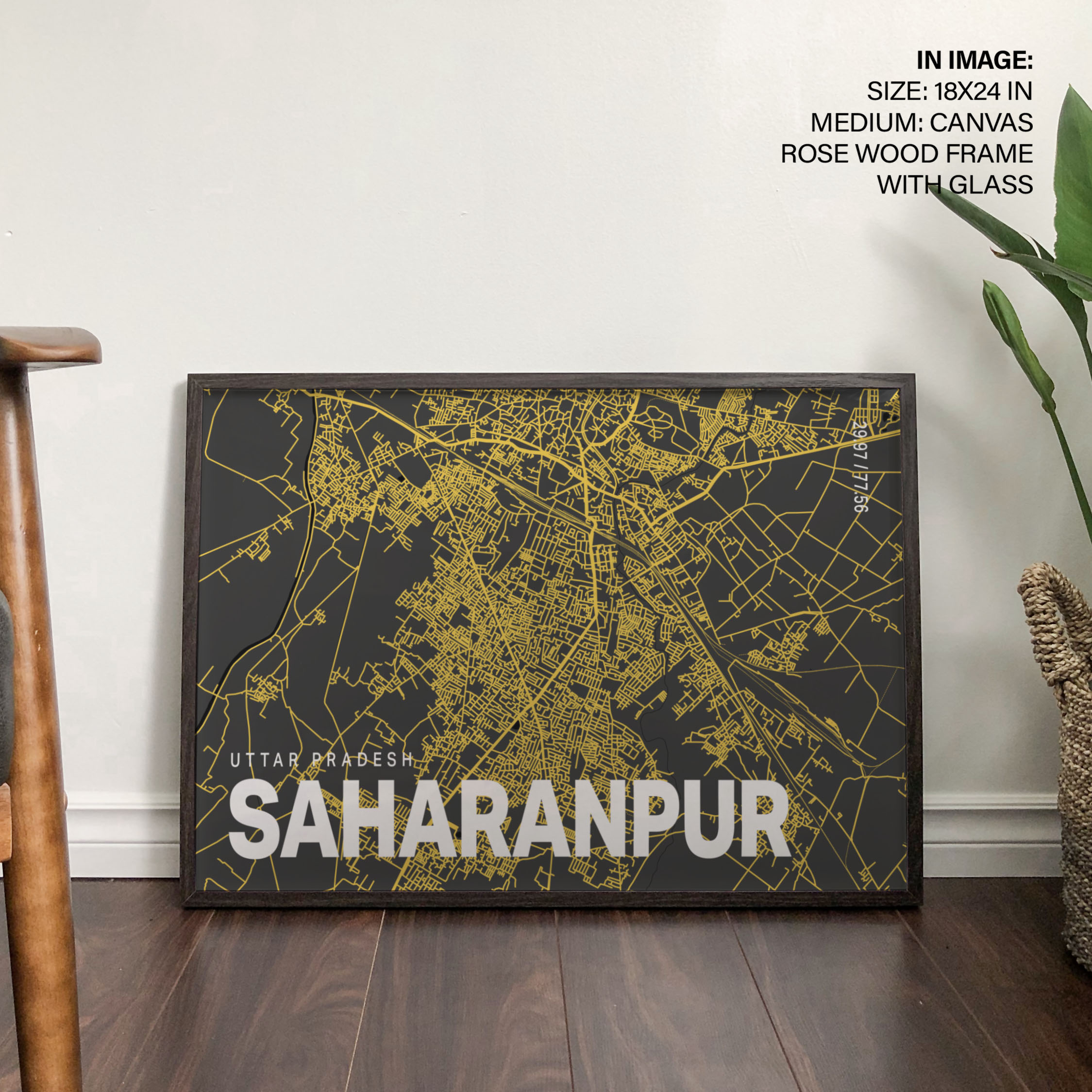 Yellow poster map of saharanpur - Wall Art, Hanging Wall Decor, Home ...