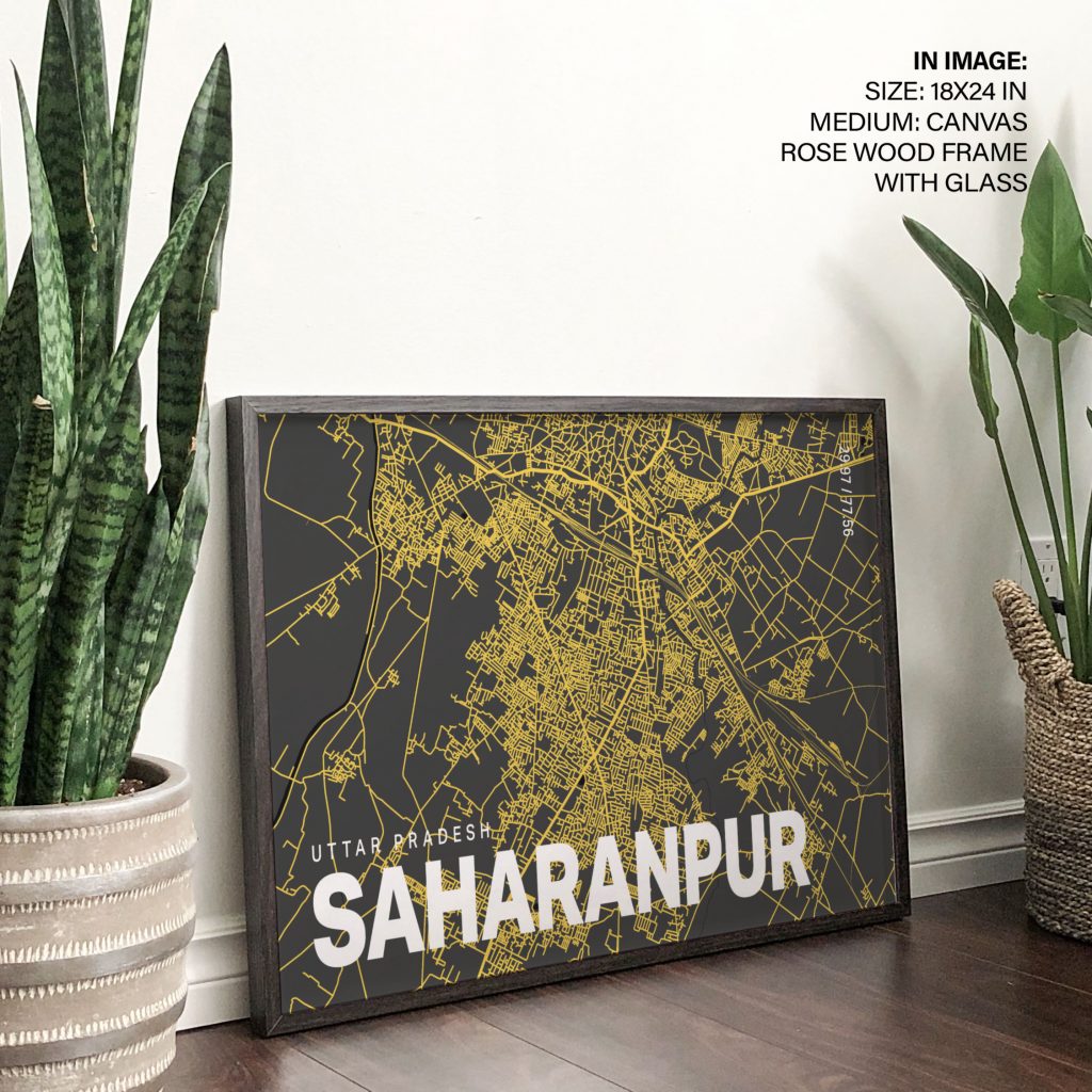 Yellow poster map of saharanpur - Wall Art, Hanging Wall Decor, Home ...