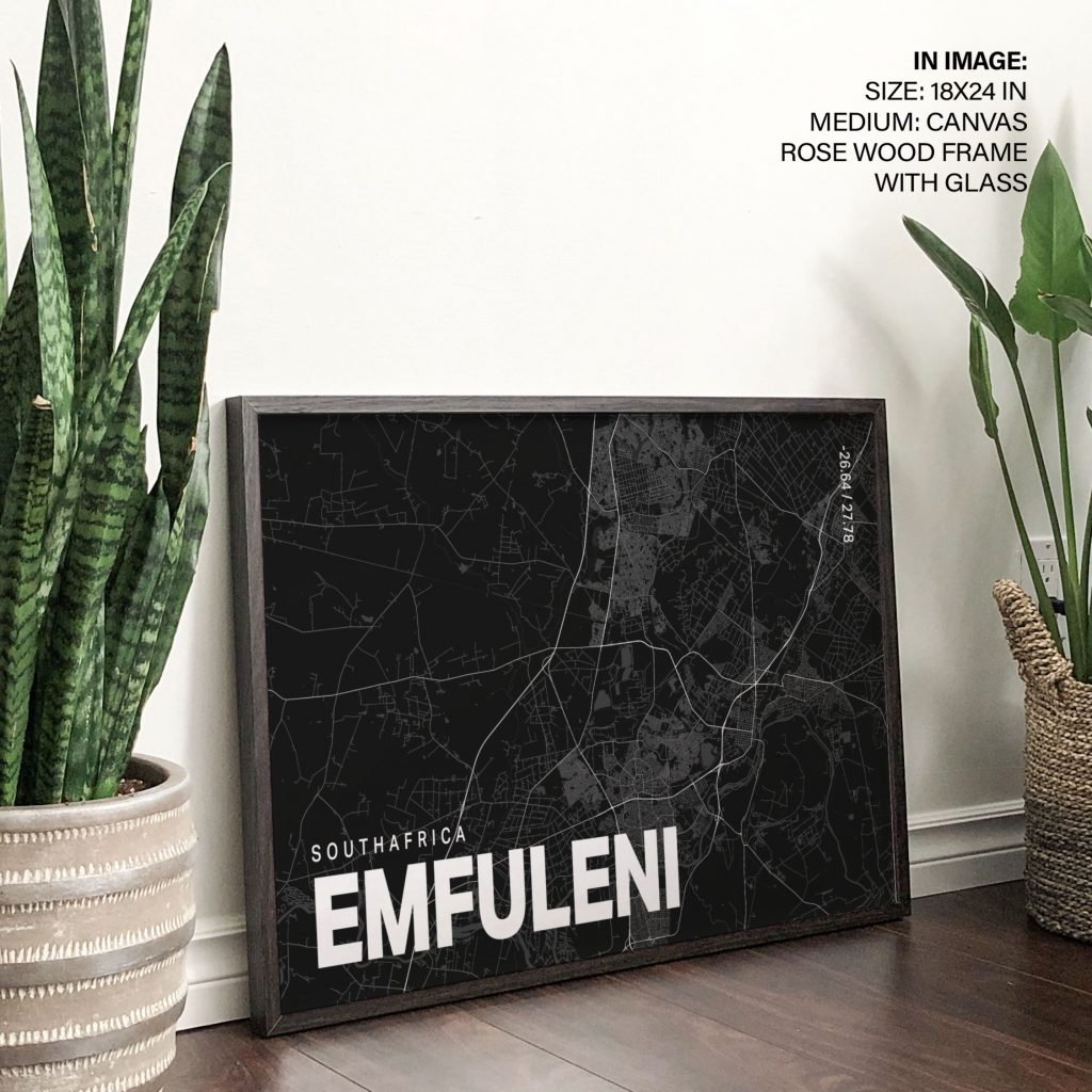 Black poster map of emfuleni - Wall Art - Choose Size & Frames, Non ...