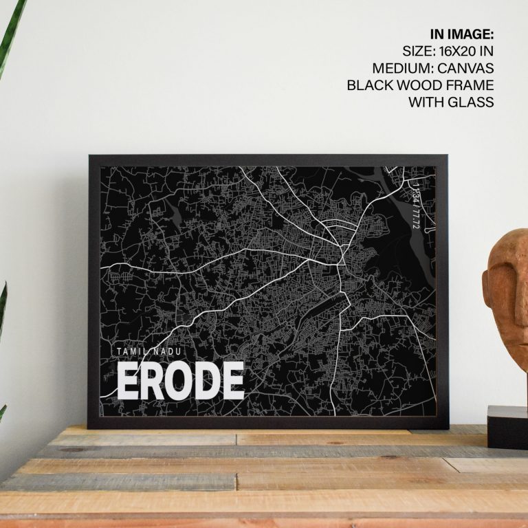 Black poster map of erode - Wall Art - Choose Size & Frames, Non Toxic ...