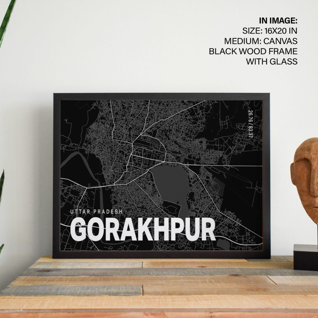 Black poster map of gorakhpur - Wall Art - Choose Size & Frames, Non ...