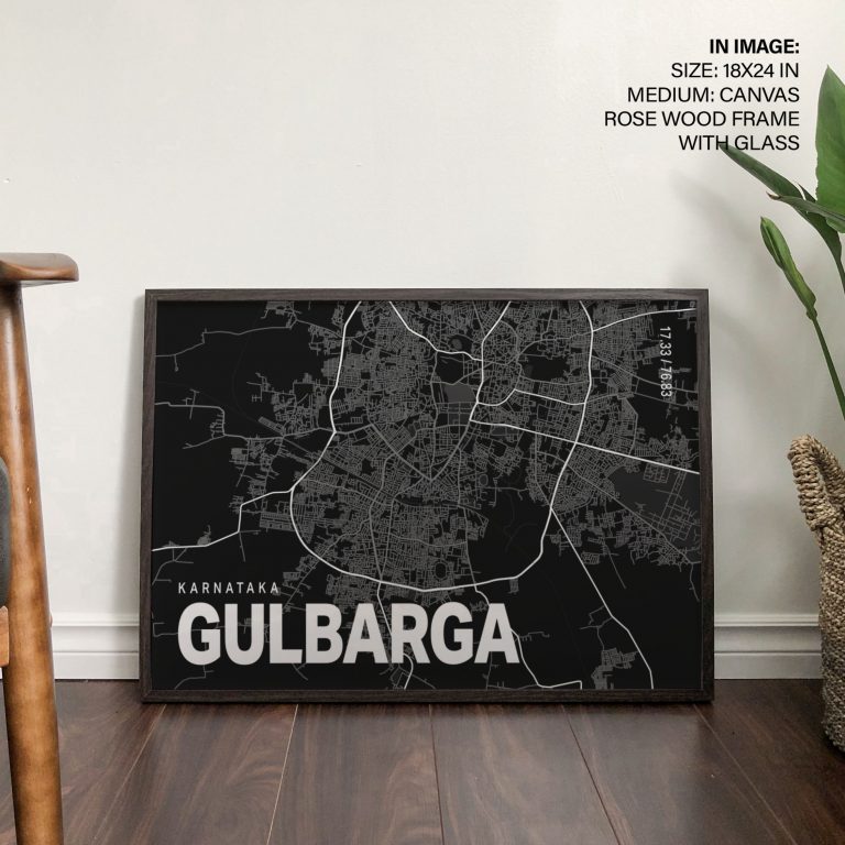 Black poster map of gulbarga - Wall Art - Choose Size & Frames, Non ...