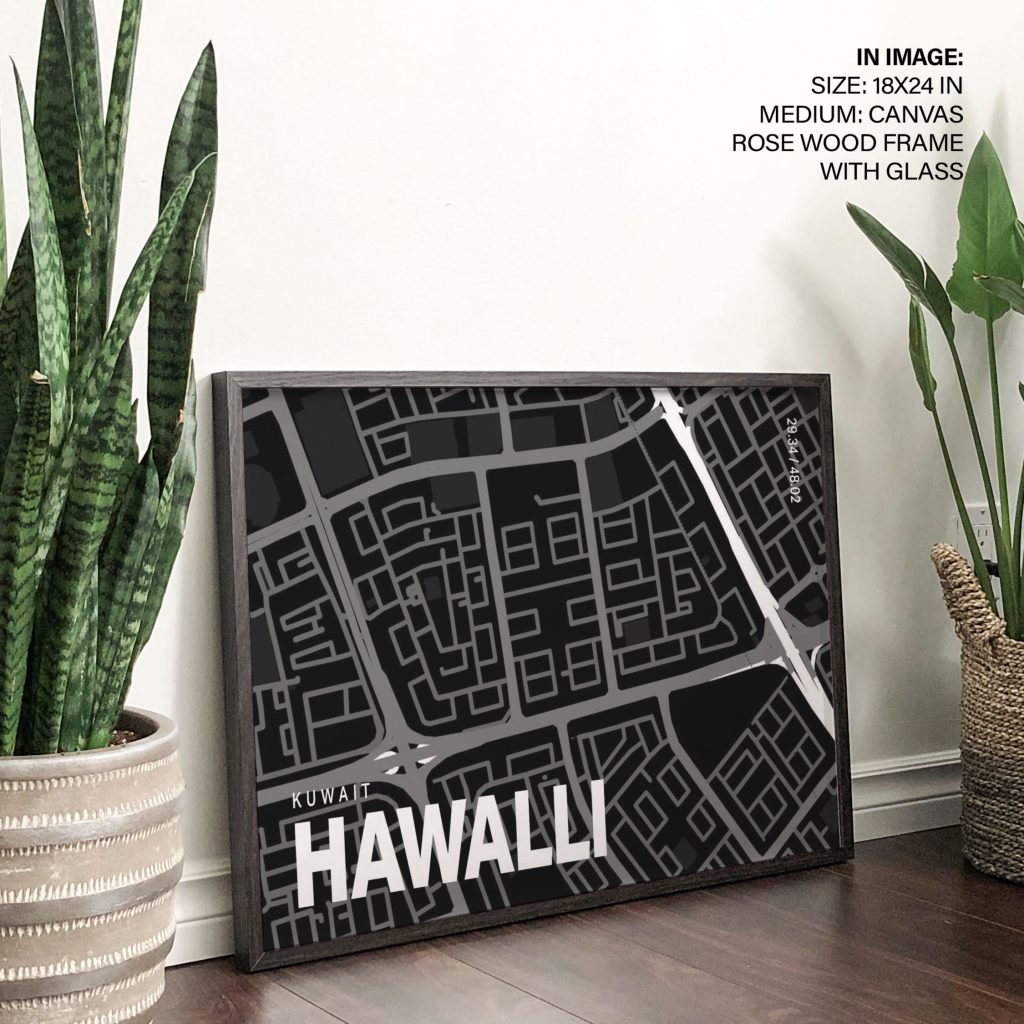Black poster map of hawalli - Wall Art - Choose Size & Frames, Non ...