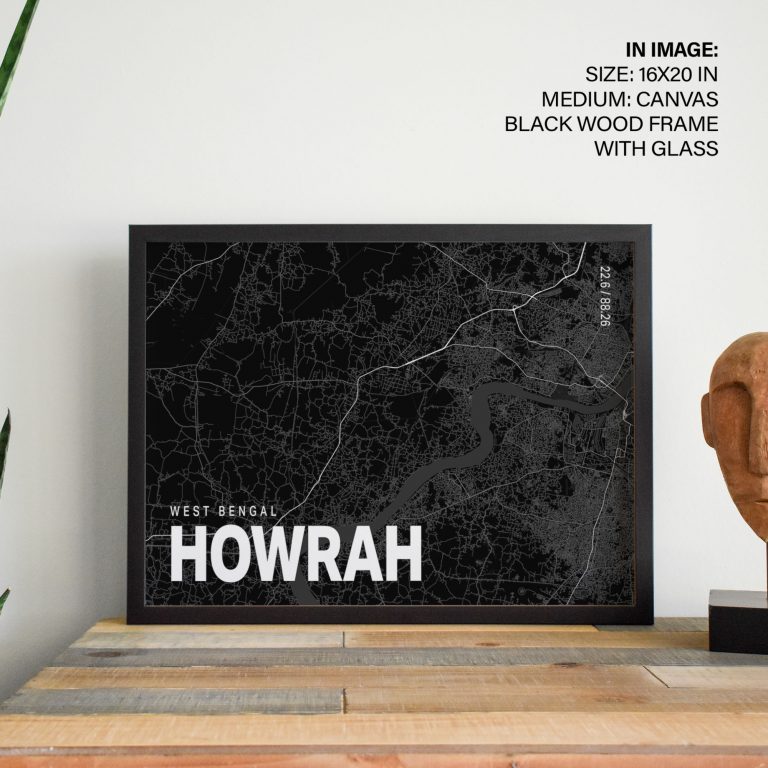 Black poster map of howrah - Wall Art - Choose Size & Frames, Non Toxic ...
