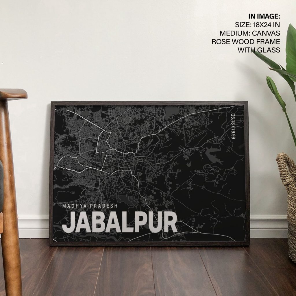 Black poster map of jabalpur - Wall Art - Choose Size & Frames, Non ...
