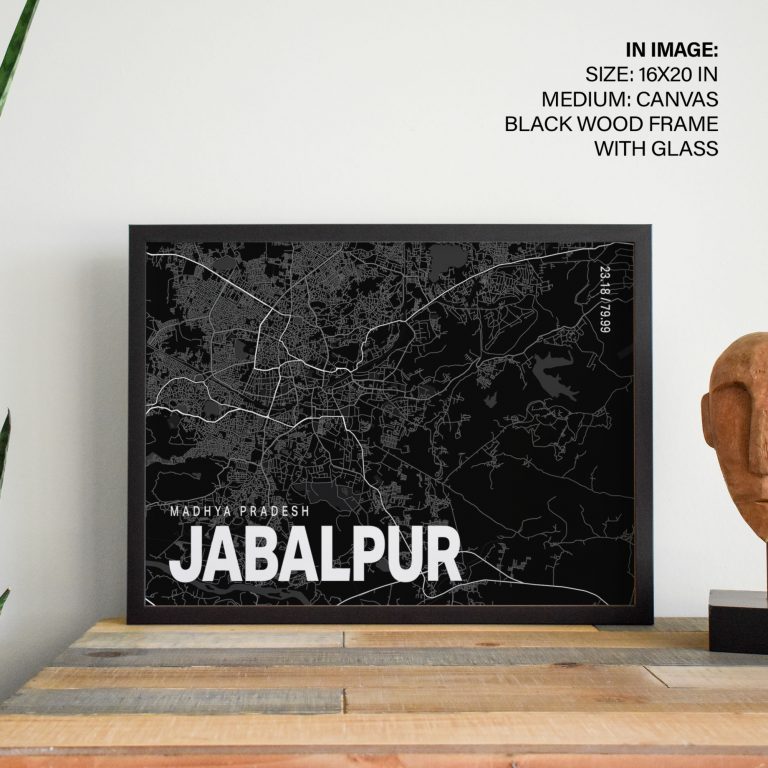 Black poster map of jabalpur - Wall Art - Choose Size & Frames, Non ...