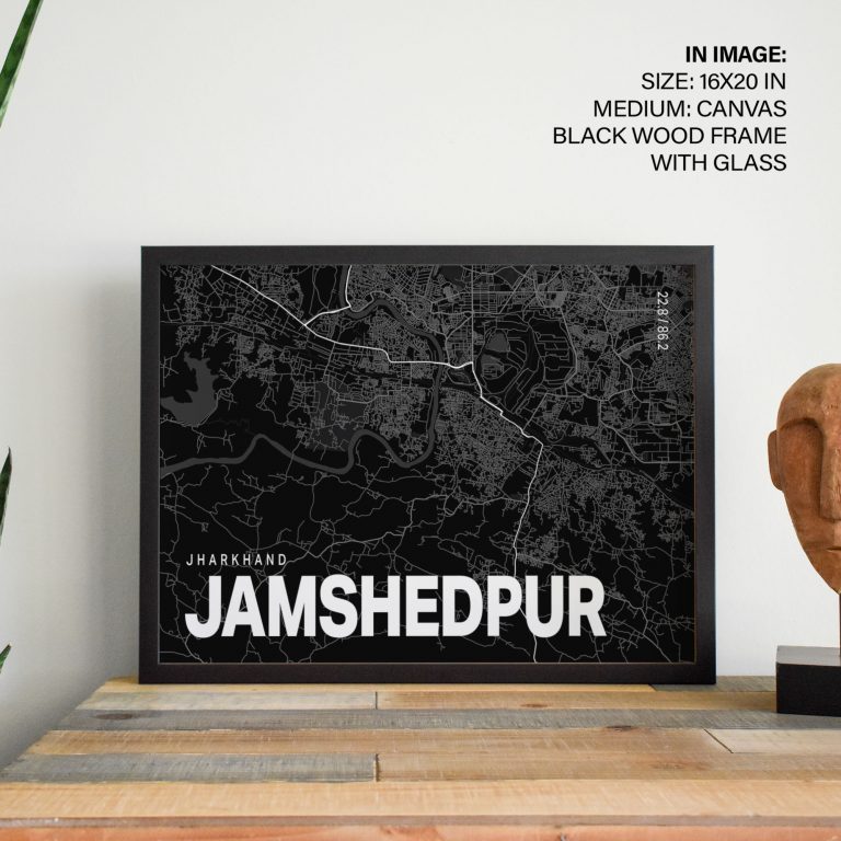 Black poster map of jamshedpur - Wall Art - Choose Size & Frames, Non ...