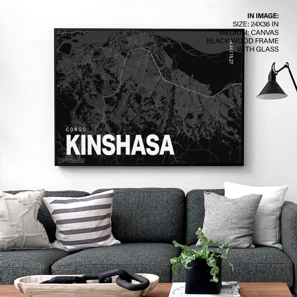 Black poster map of kinshasa - Wall Art - Choose Size & Frames, Non ...