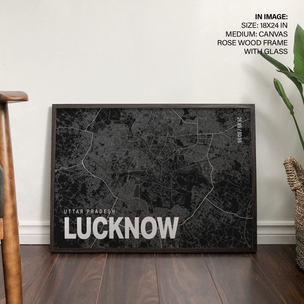 Black poster map of lucknow - Wall Art - Choose Size & Frames, Non ...