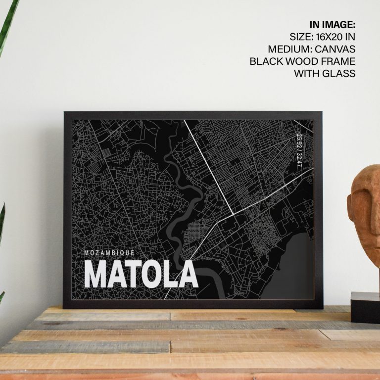 Black poster map of matola - Wall Art - Choose Size & Frames, Non Toxic ...