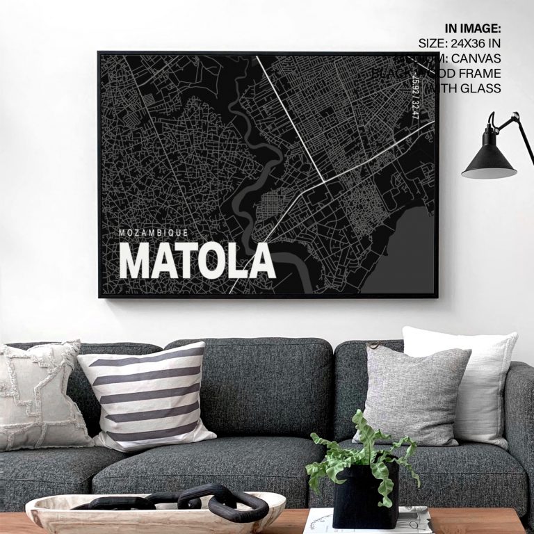 Black poster map of matola - Wall Art - Choose Size & Frames, Non Toxic ...