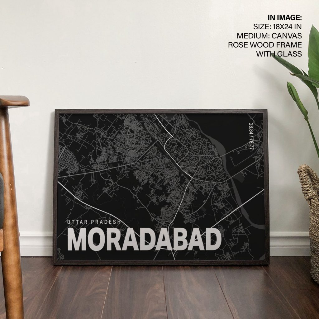 Black poster map of moradabad - Wall Art - Choose Size & Frames, Non ...