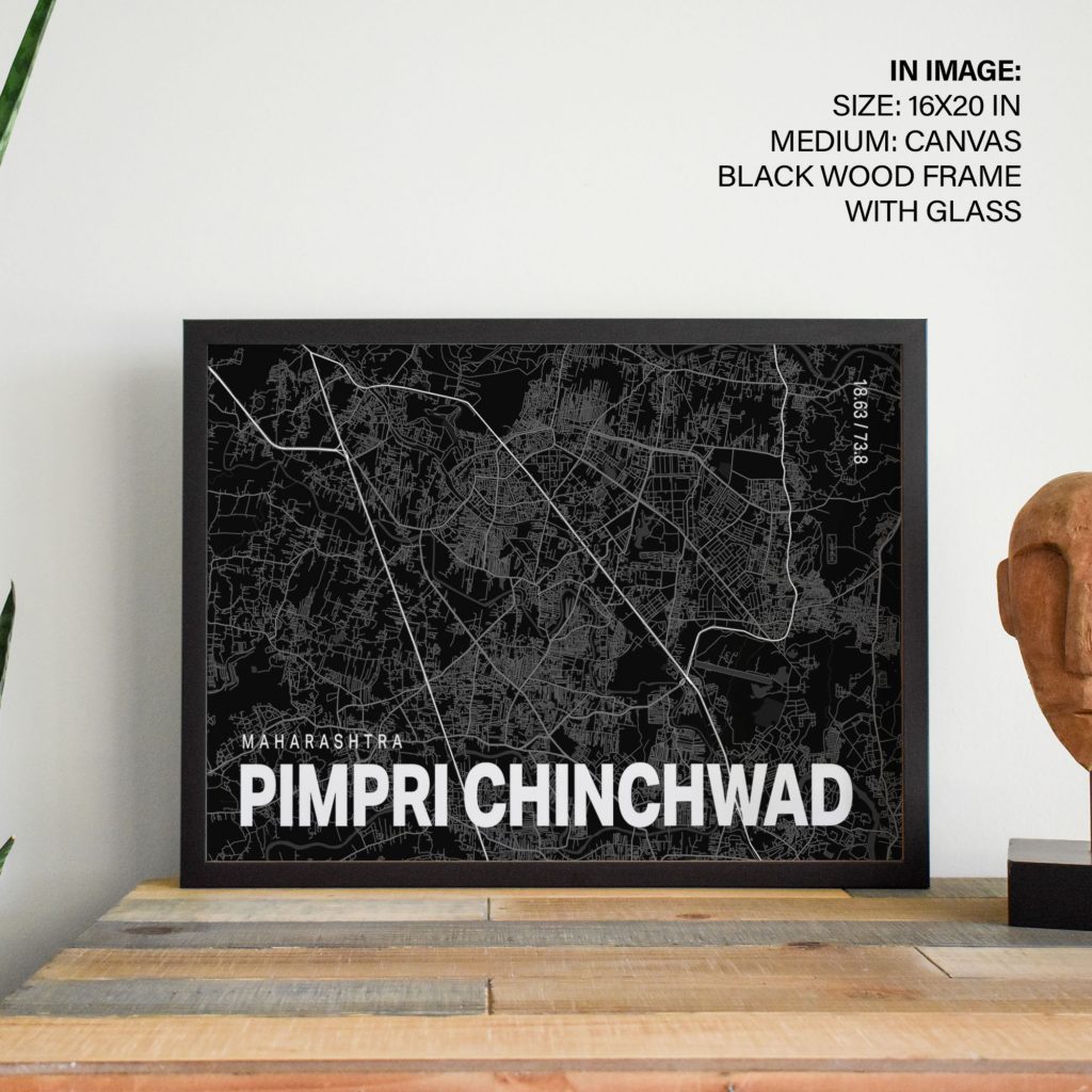 Black poster map of pimpri chinchwad - Wall Art - Choose Size & Frames ...