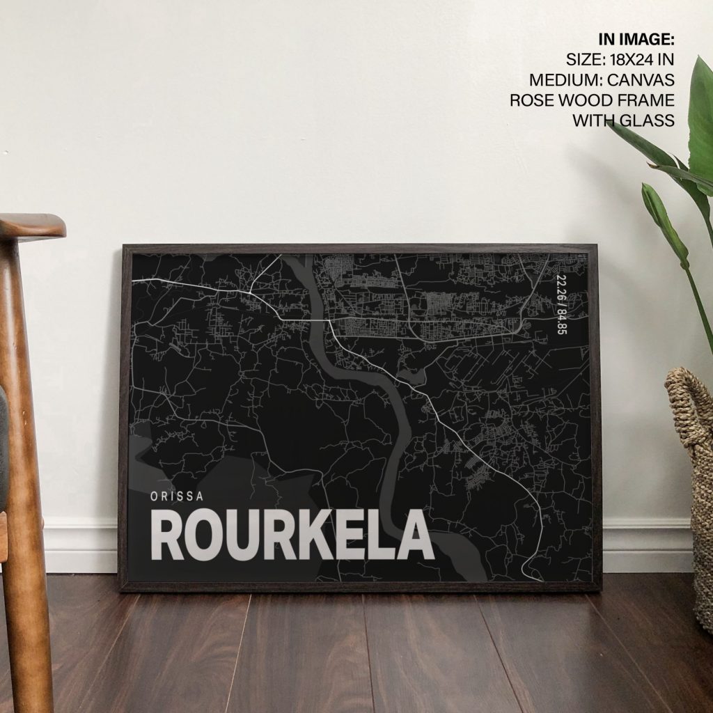 Black poster map of rourkela - Wall Art - Choose Size & Frames, Non ...