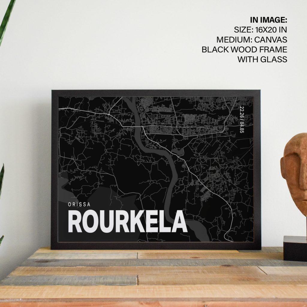 Black poster map of rourkela - Wall Art - Choose Size & Frames, Non ...