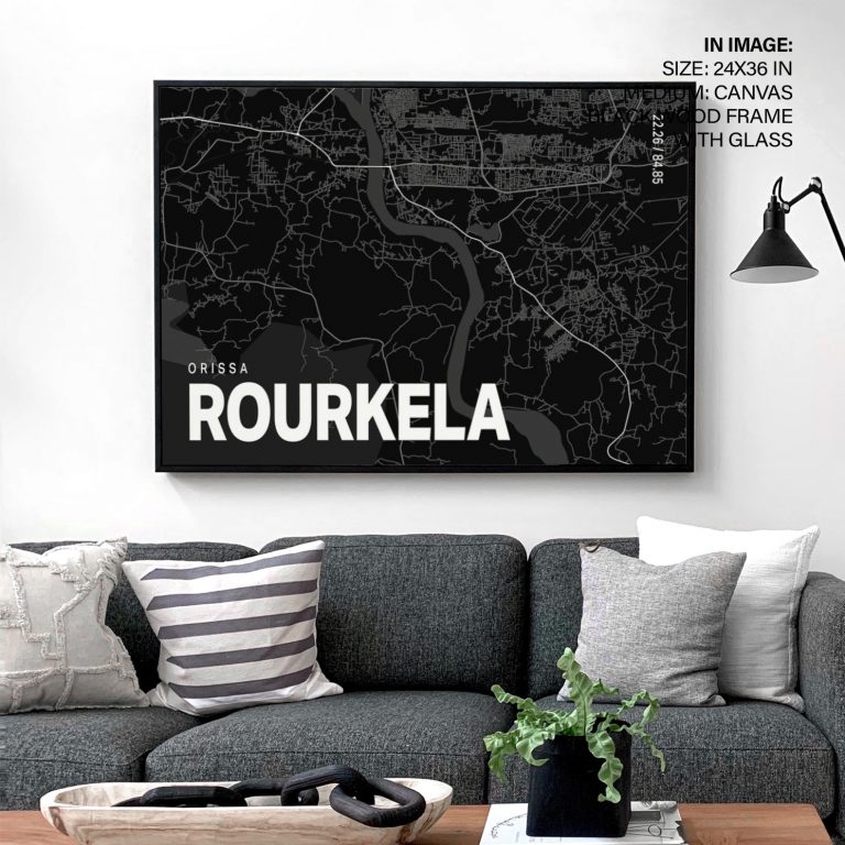 Black poster map of rourkela - Wall Art - Choose Size & Frames, Non ...