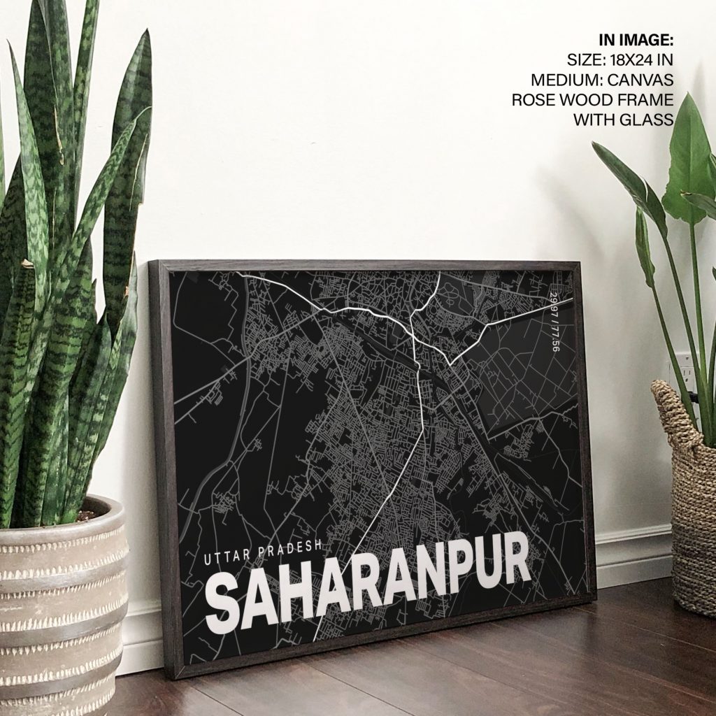Black poster map of saharanpur - Wall Art - Choose Size & Frames, Non ...