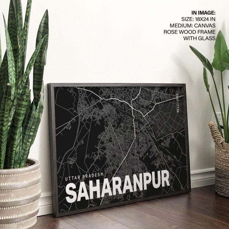 Black poster map of saharanpur - Wall Art - Choose Size & Frames, Non ...