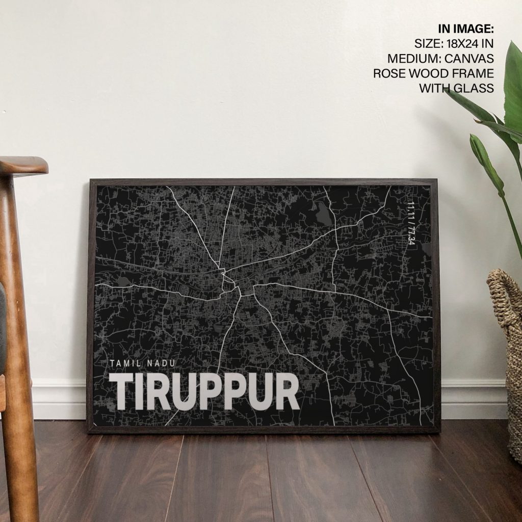 Black poster map of tiruppur - Wall Art - Choose Size & Frames, Non ...