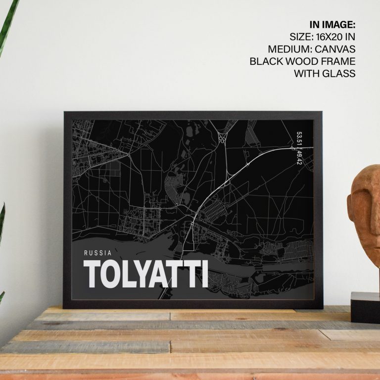 Black poster map of tolyatti - Wall Art - Choose Size & Frames, Non ...