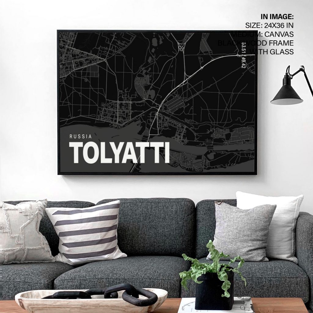 Black poster map of tolyatti - Wall Art - Choose Size & Frames, Non ...