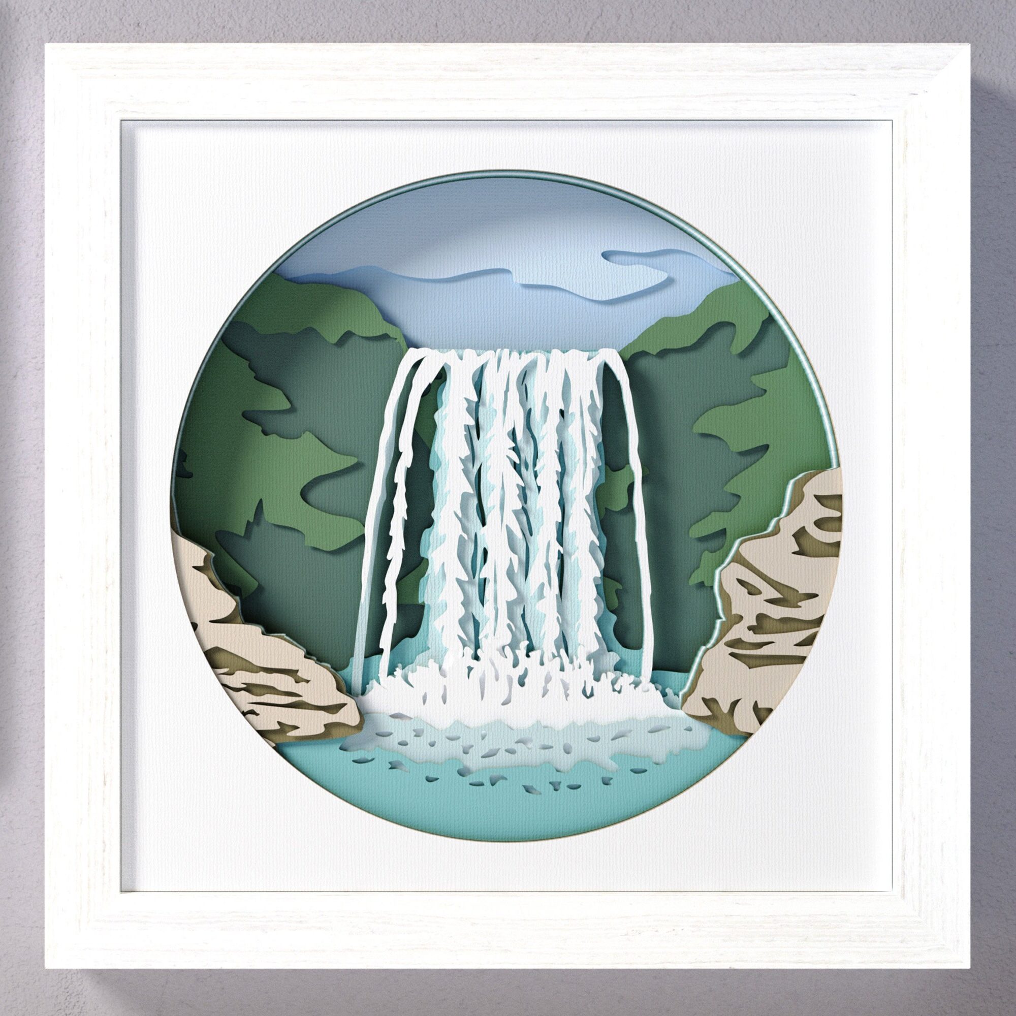 Tranquil Waterscape Trio: River, Lake, and Waterfall 3D Paper Cut ...