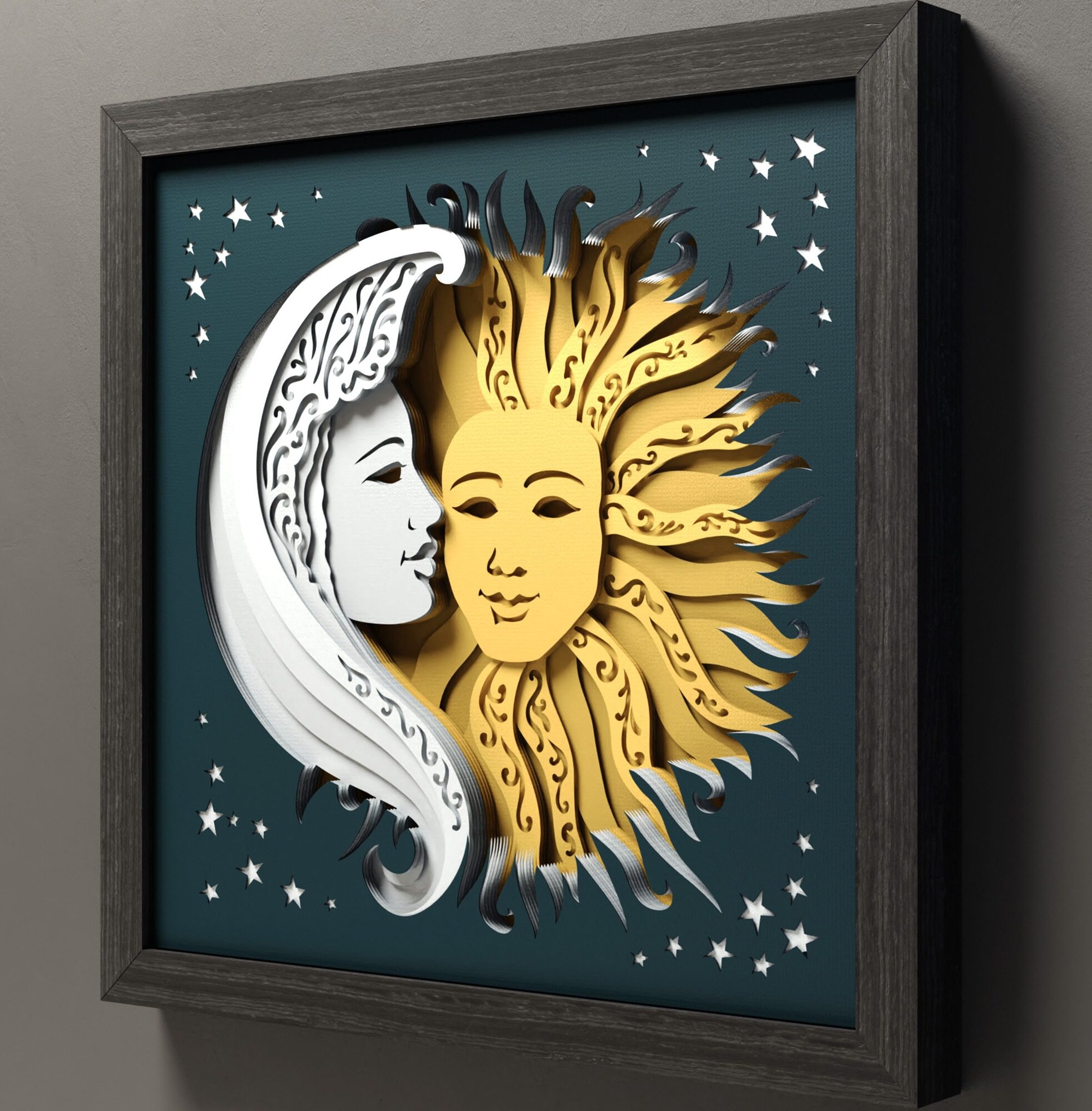Sculpture | Venetian Mask Celestial Shadow Box: Sun and Moon 3D Wall ...