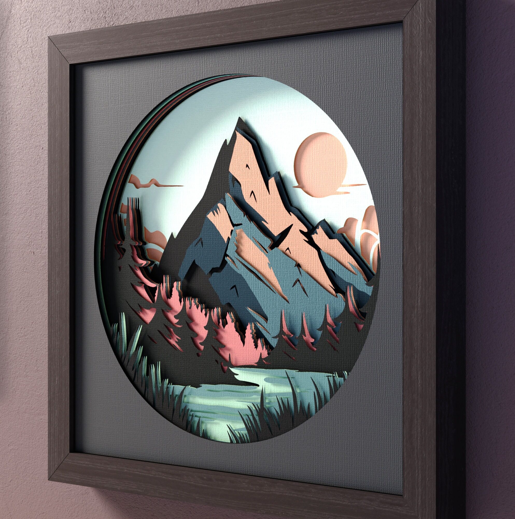 Wall Sculpture | Sunset Lake Mountain Landscape Wall Decor, Layered ...