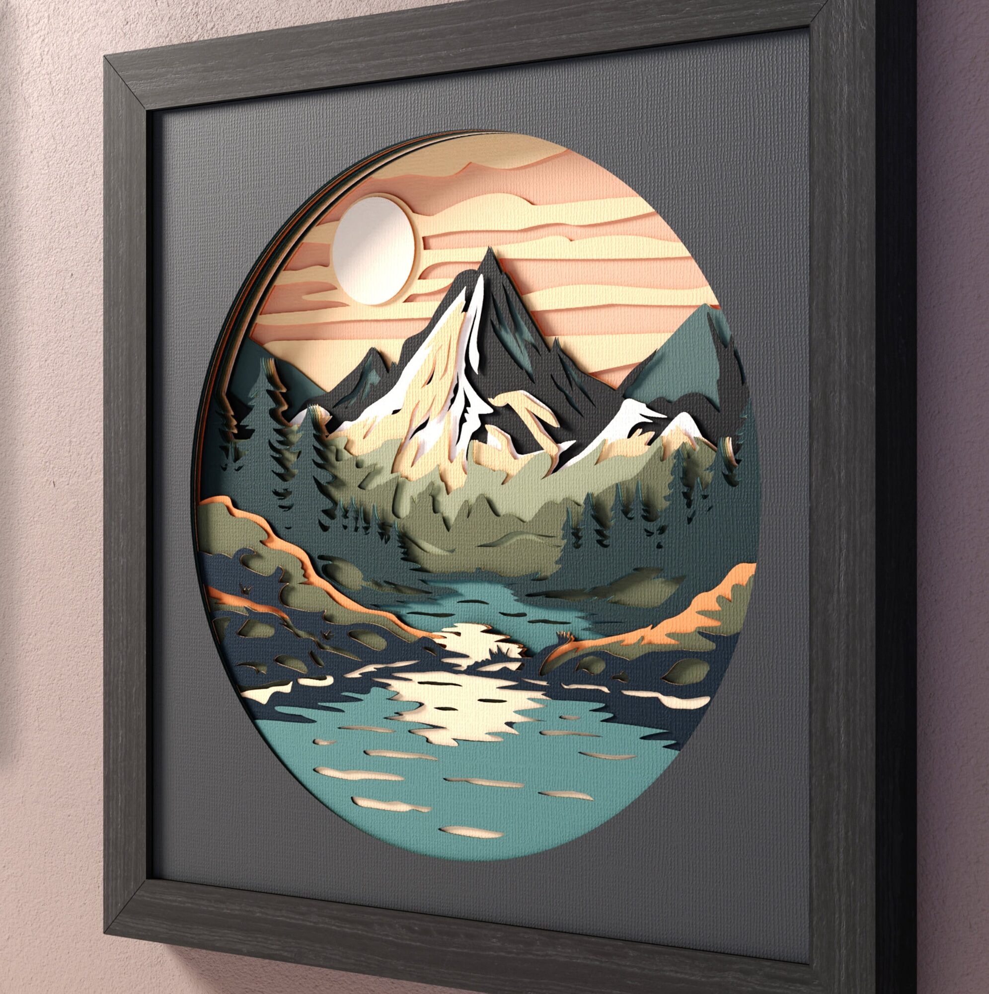 Sunset Over Mountain Lake Shadow Box Trio, Handcrafted Cabin Wall Decor ...