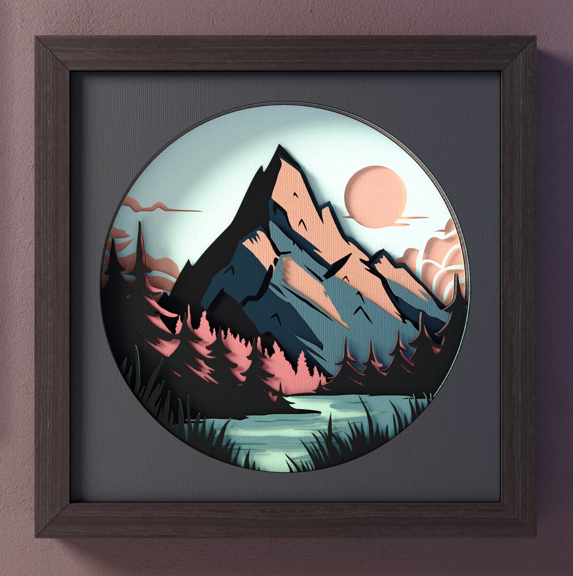 Sunset Over Mountain Lake Shadow Box Trio, Handcrafted Cabin Wall Decor ...