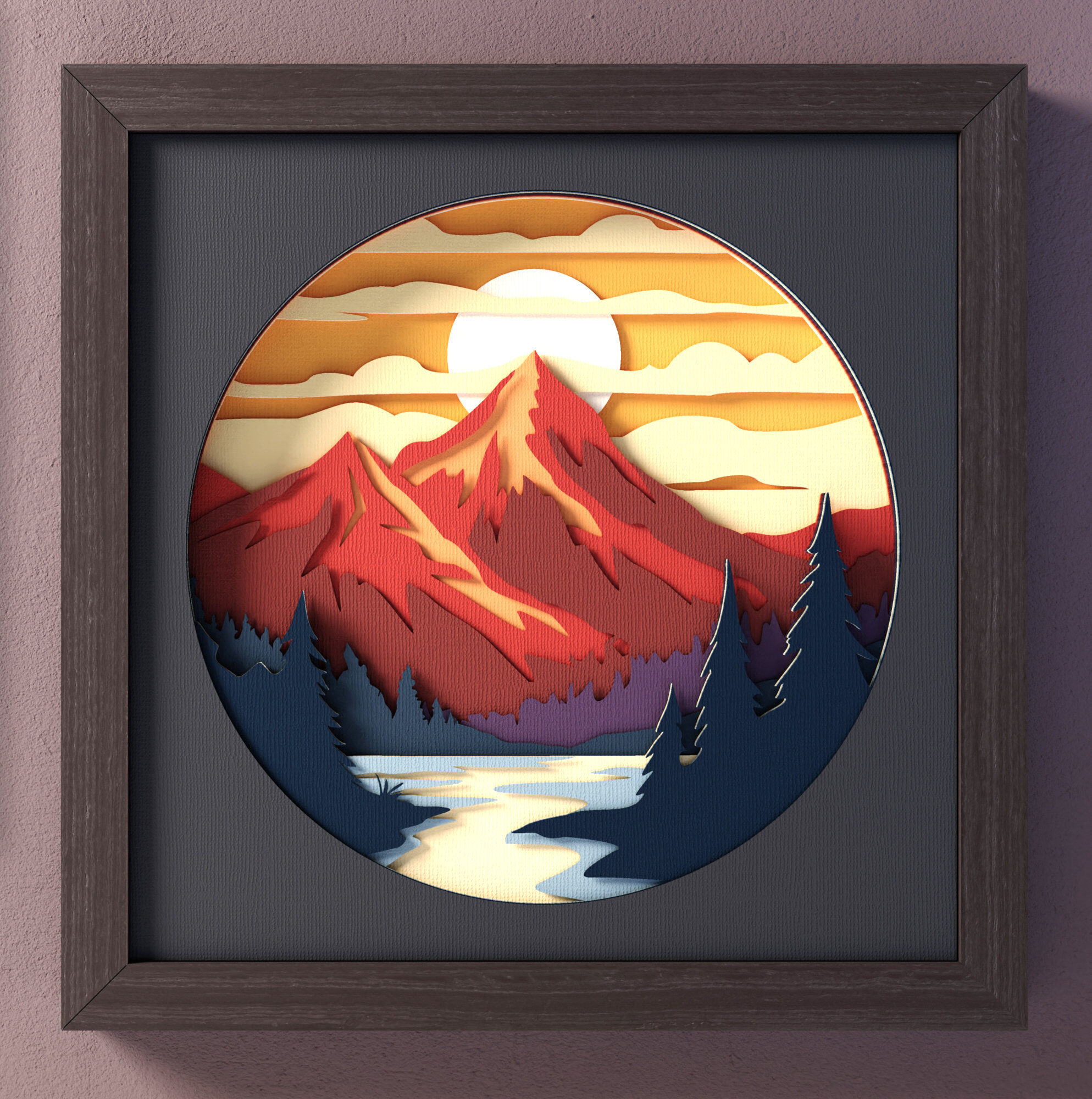 Sunset Over Mountain Lake Shadow Box Trio, Handcrafted Cabin Wall Decor ...