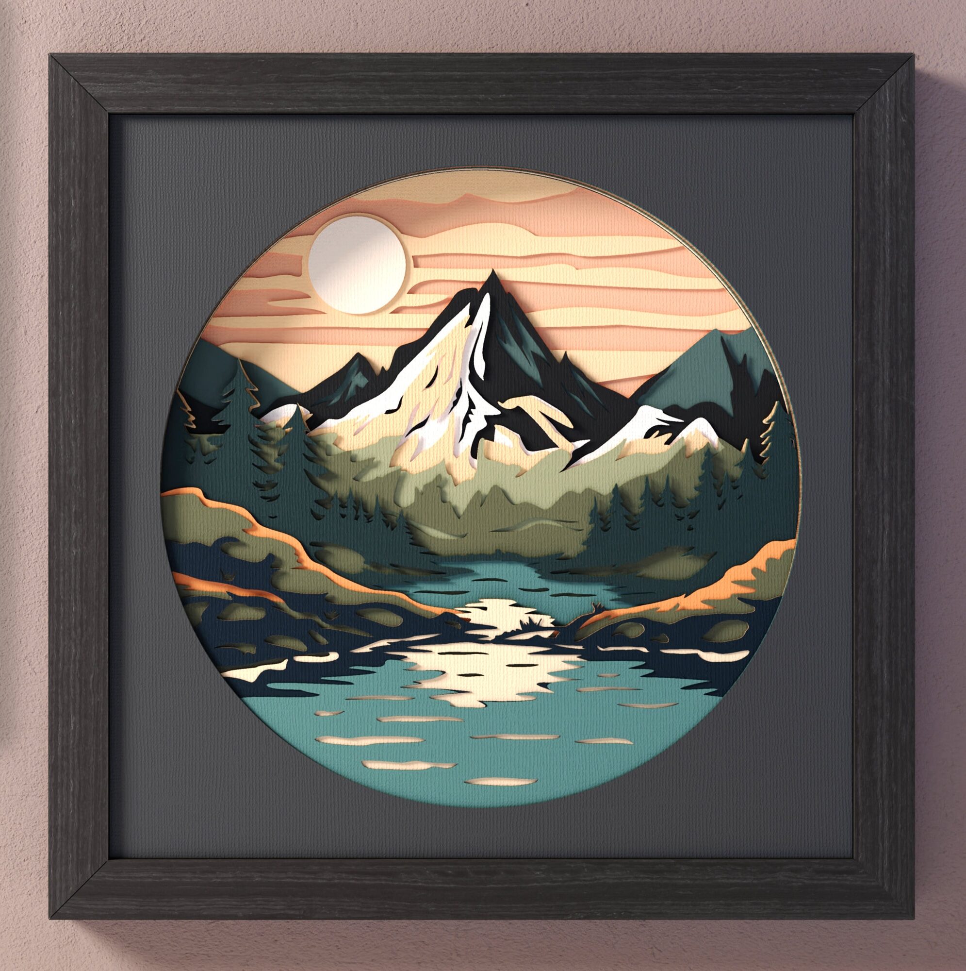 Sunset Over Mountain Lake Shadow Box Trio, Handcrafted Cabin Wall Decor ...