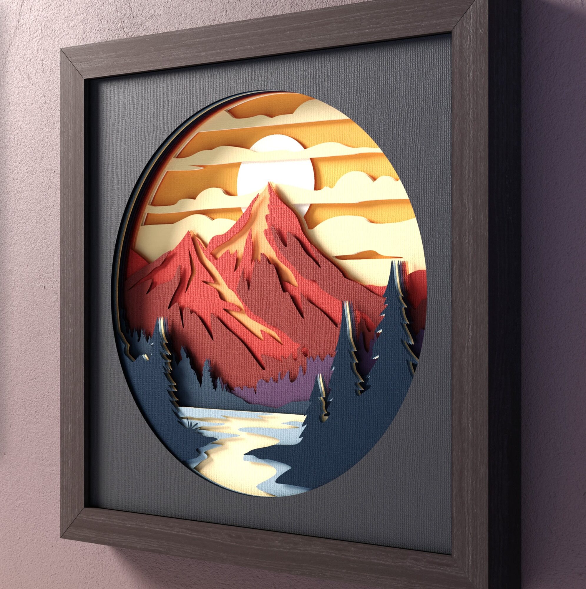 Sunset Over Mountain Lake Shadow Box Trio, Handcrafted Cabin Wall Decor ...