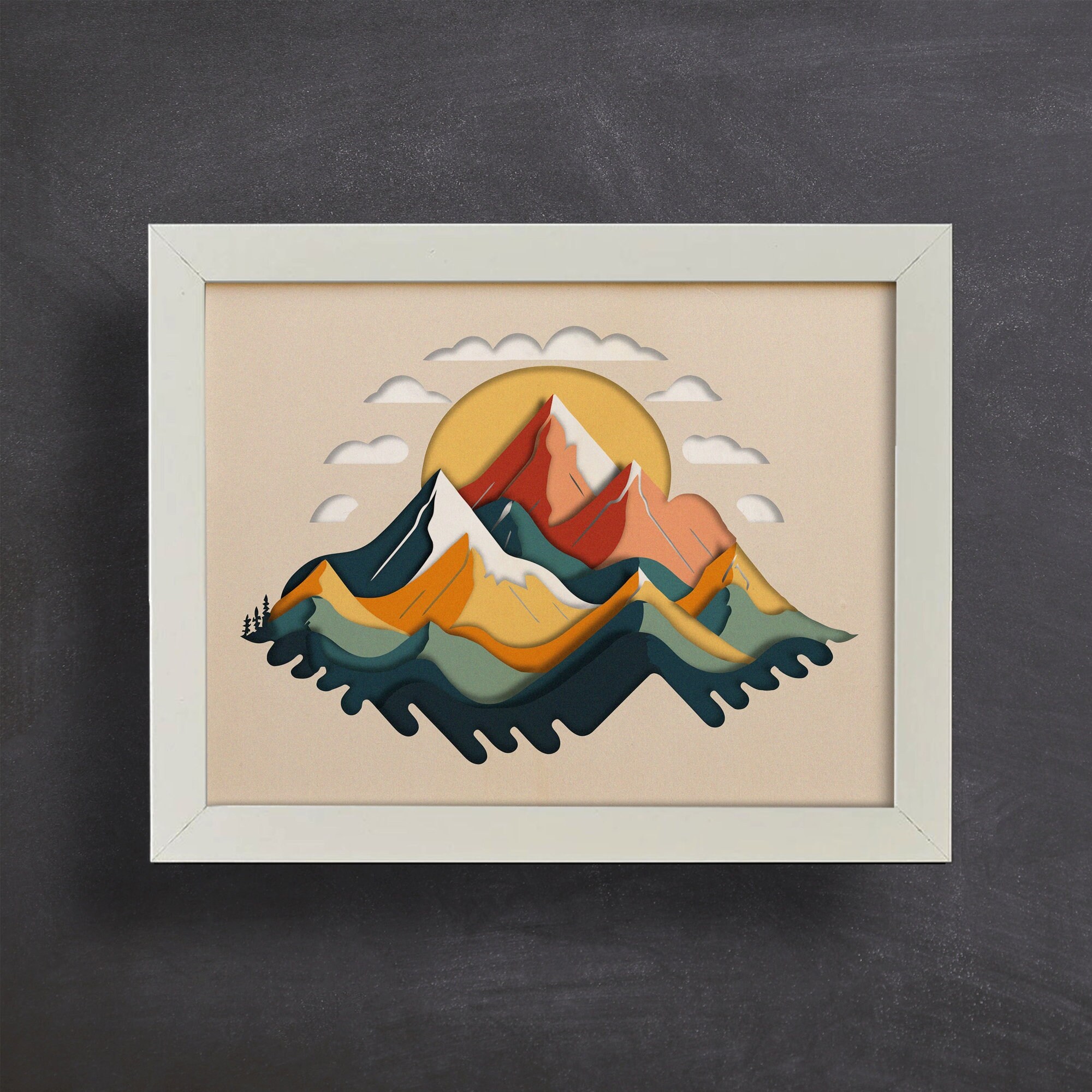 Mountain Vista Shadow Box - Layered Landscape Artwork for Home Decor ...