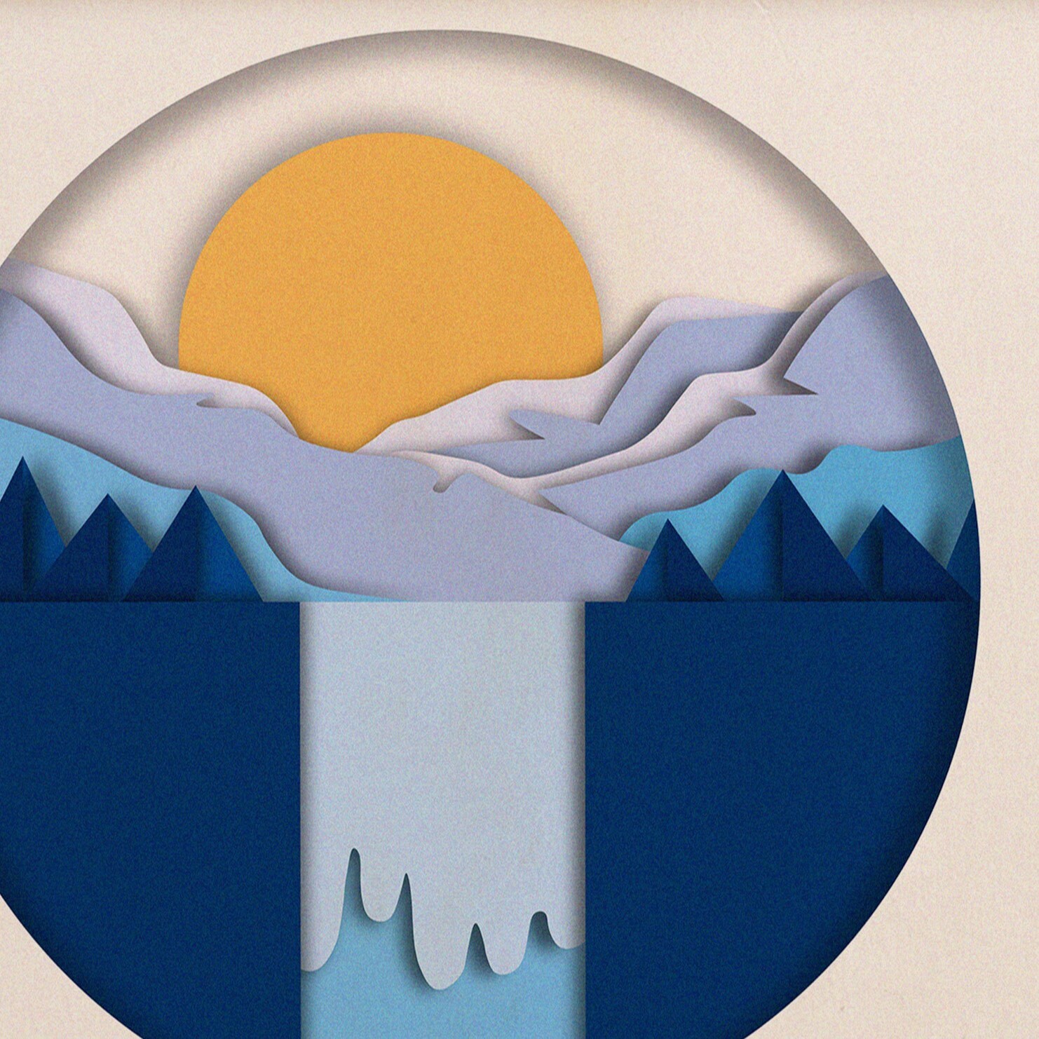 Layered Landscape Waterfall Shadow Box - Handcrafted - BestOfBharat